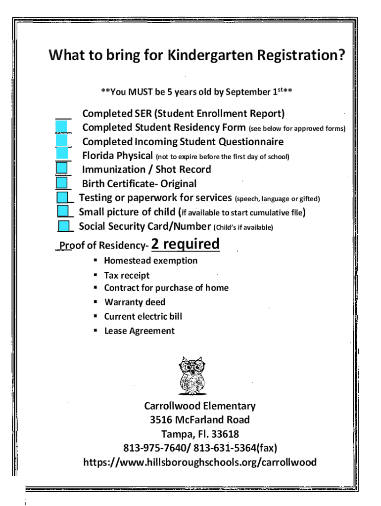 Fillable Online Register for School-Registering for Kindergarten Fax ...