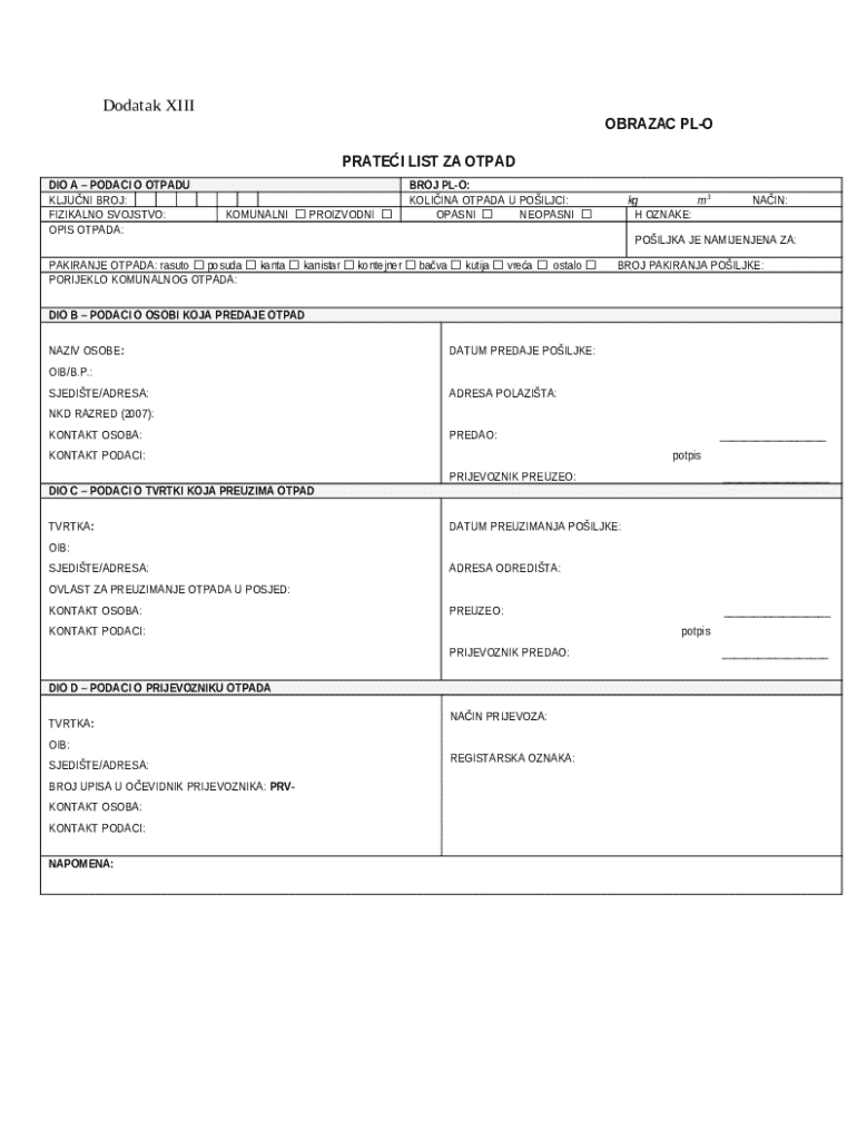 Pratei list za otpad Doc Template | pdfFiller
