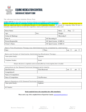 Fillable Online equine medication control - shockwave therapy form Fax ...