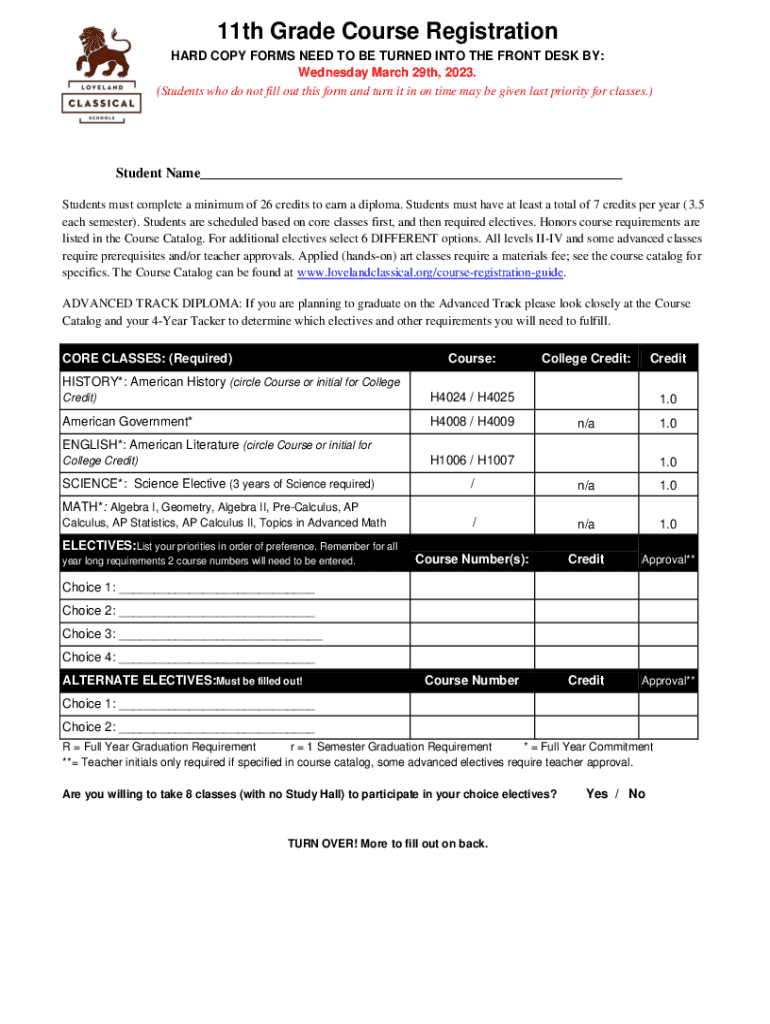 Fillable Online 11th Grade Course Registration Fax Email Print - pdfFiller