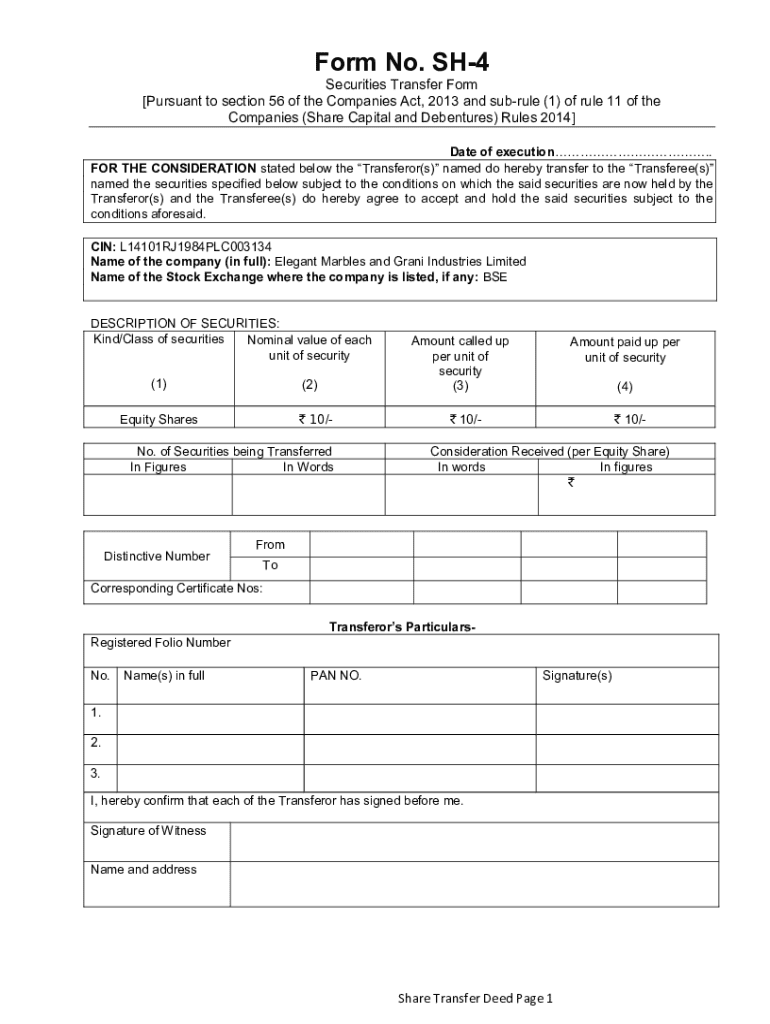 Fillable Online SH 4 - Share Transfer Form.pdf Fax Email Print - pdfFiller
