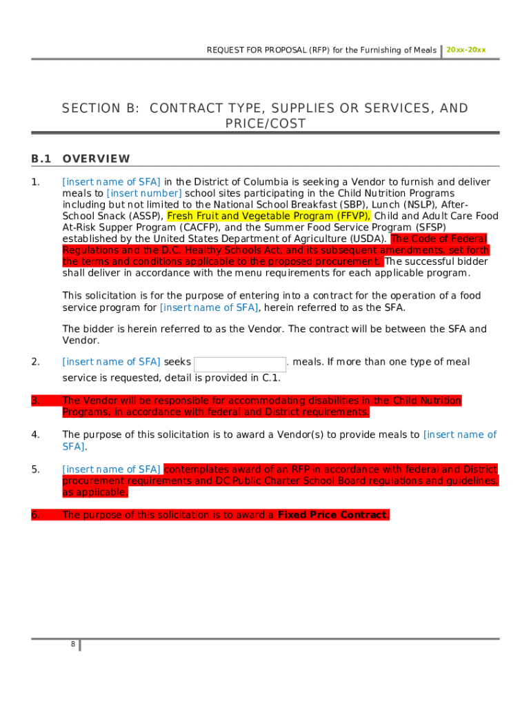OSSE NSLP Vended Meals RFP - osse dc Doc Template | pdfFiller