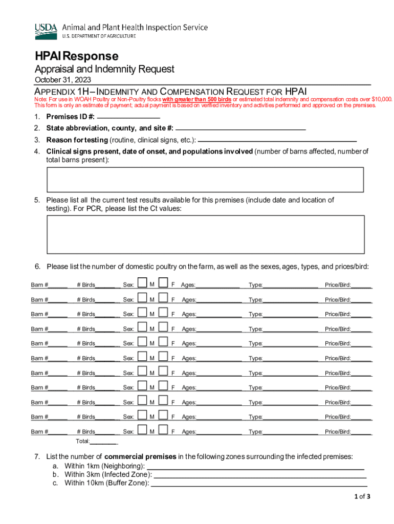 Fillable Online Appendix 1H - Indemnity and Compensation Request for ...