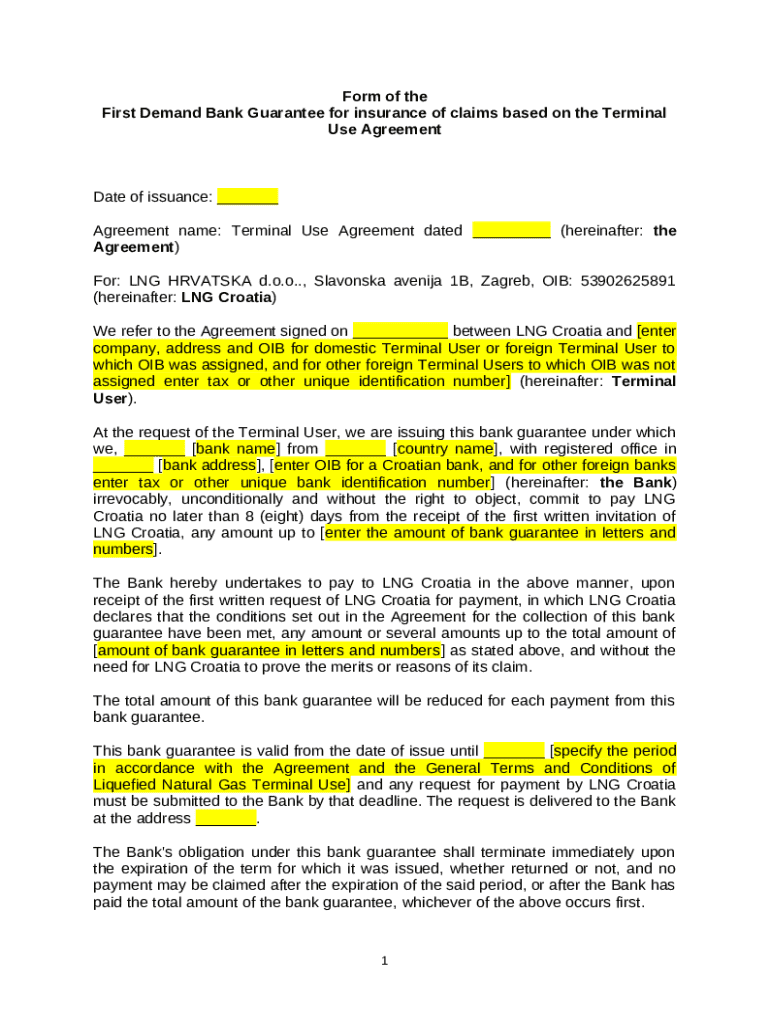 OF FIRST DEMAND BANK GUARANTEE Sample ... Doc Template | pdfFiller