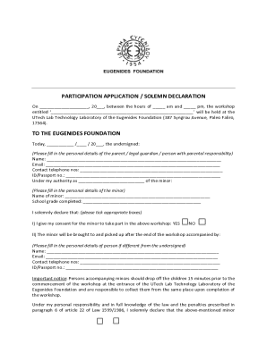 Fillable Online participation application / solemn declaration Fax ...