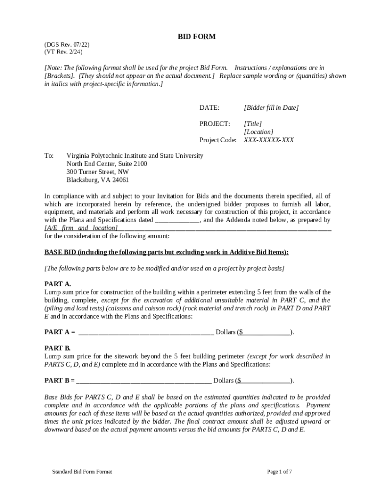 Attachment A Offer Letter/Bid - DC DGS Doc Template | pdfFiller