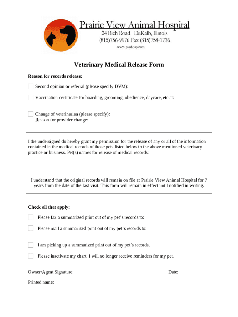 Boarding Admission & Release Vet in Covington Doc Template | pdfFiller
