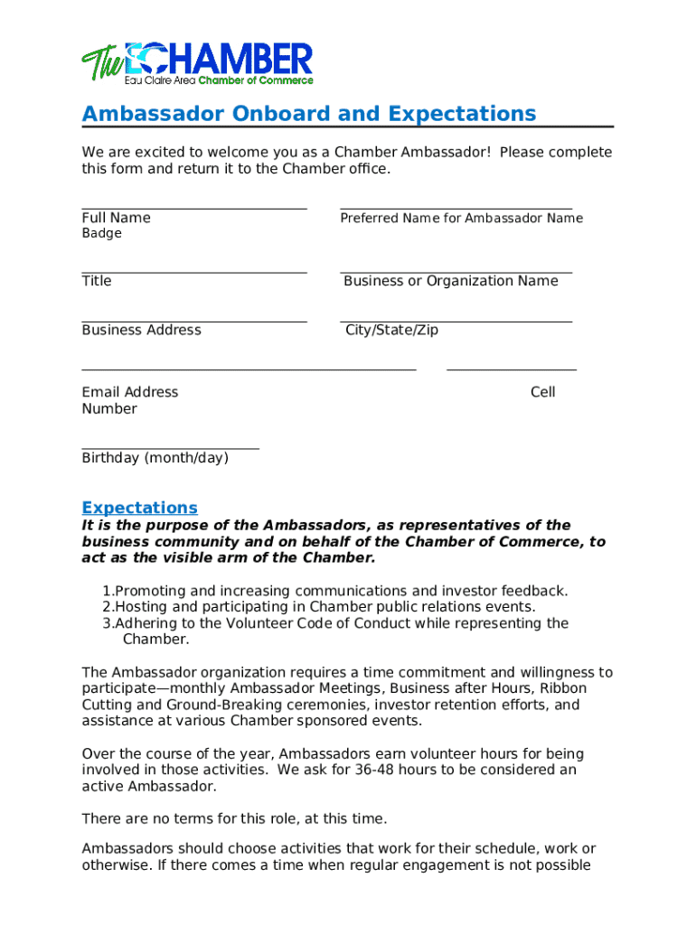 AMBASSADOR NEW PARTNER WELCOME Doc Template | pdfFiller