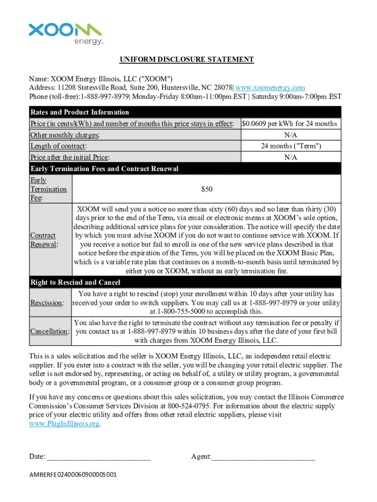 Fillable Online UNIFORM DISCLOSURE STATEMENT Name: XOOM Energy Illinois ...