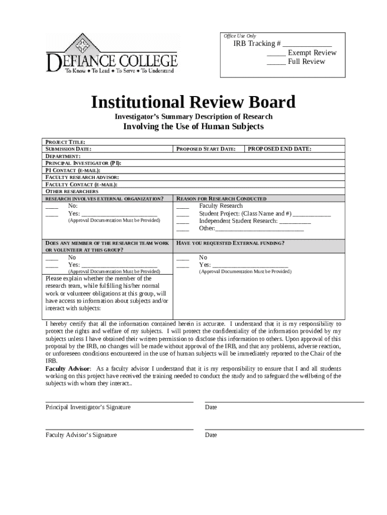 IRB Tracking # Doc Template | pdfFiller