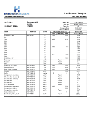 Fillable Online HF2003 Nixon CofA form Round Robin - Haltermann.xlsx ...