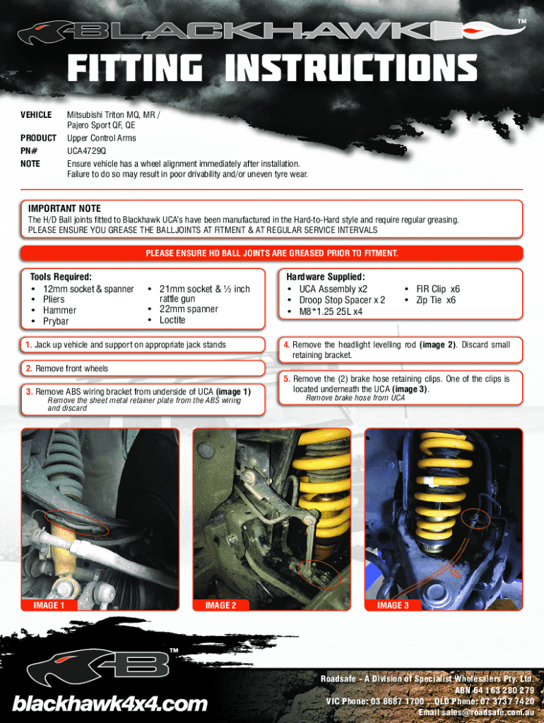 Fillable Online Installation Instructions Kit Contains: To Suit ...