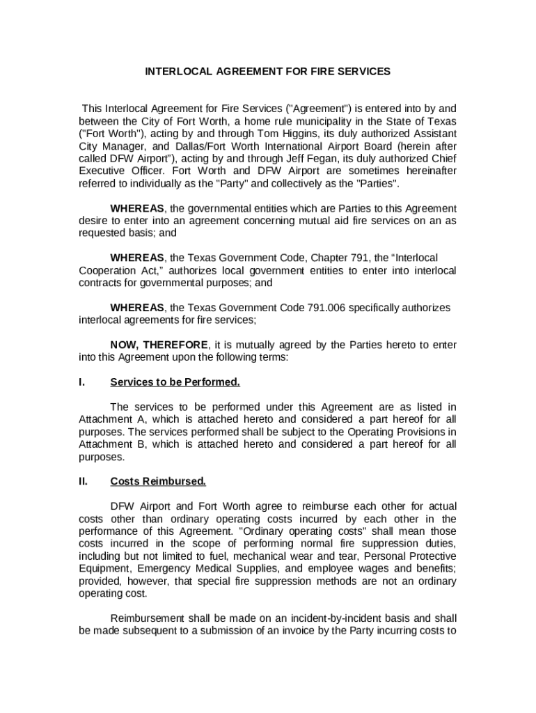 Online INTERLOCAL AGREEMENT FOR FIRE ... Doc Template | pdfFiller