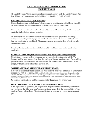 Fillable Online Parcel Division Application & Land Division Act 288 ...