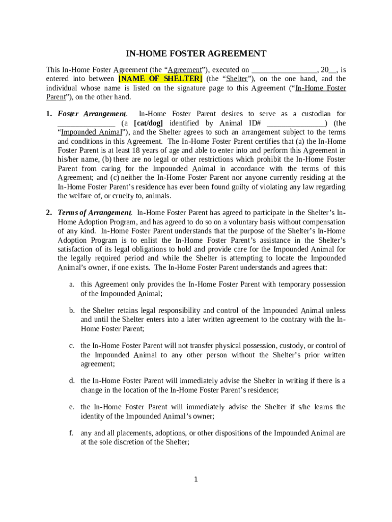 Foster Home Agreement Doc Template | pdfFiller