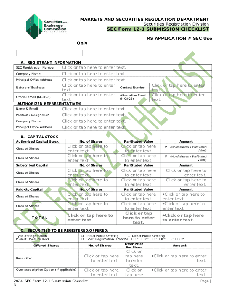 SEC 12-1 Checklist Doc Template | pdfFiller