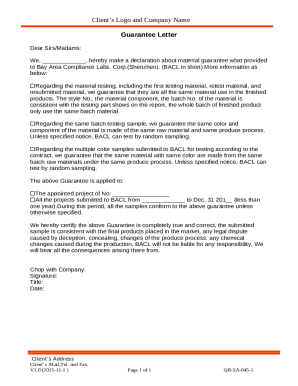 Guarantee Letter Doc Template | pdfFiller