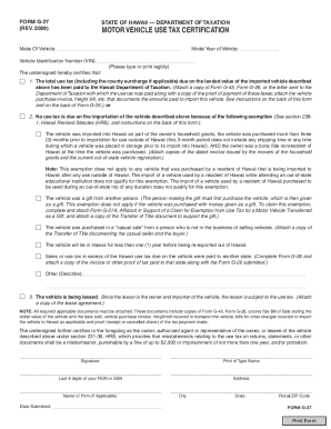 Fillable Online Form G-27, Rev 2008, Motor Vehicle Use Tax ...