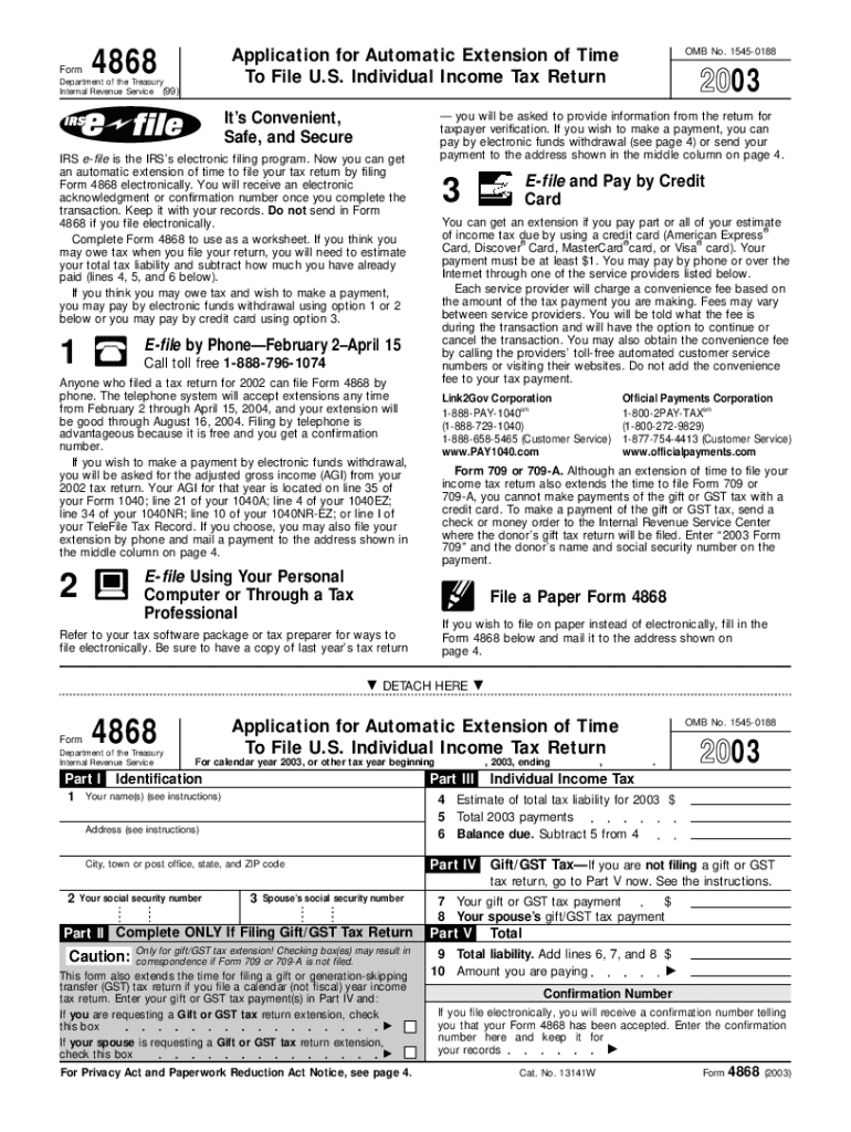 Fillable Online Form 4868: Fillable, Printable & Blank PDF Form for ...