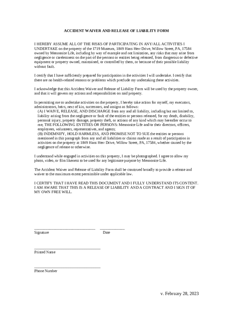 ACCIDENT WAIVER AND RELEASE OF LIABILITY ... - imgix Doc Template ...