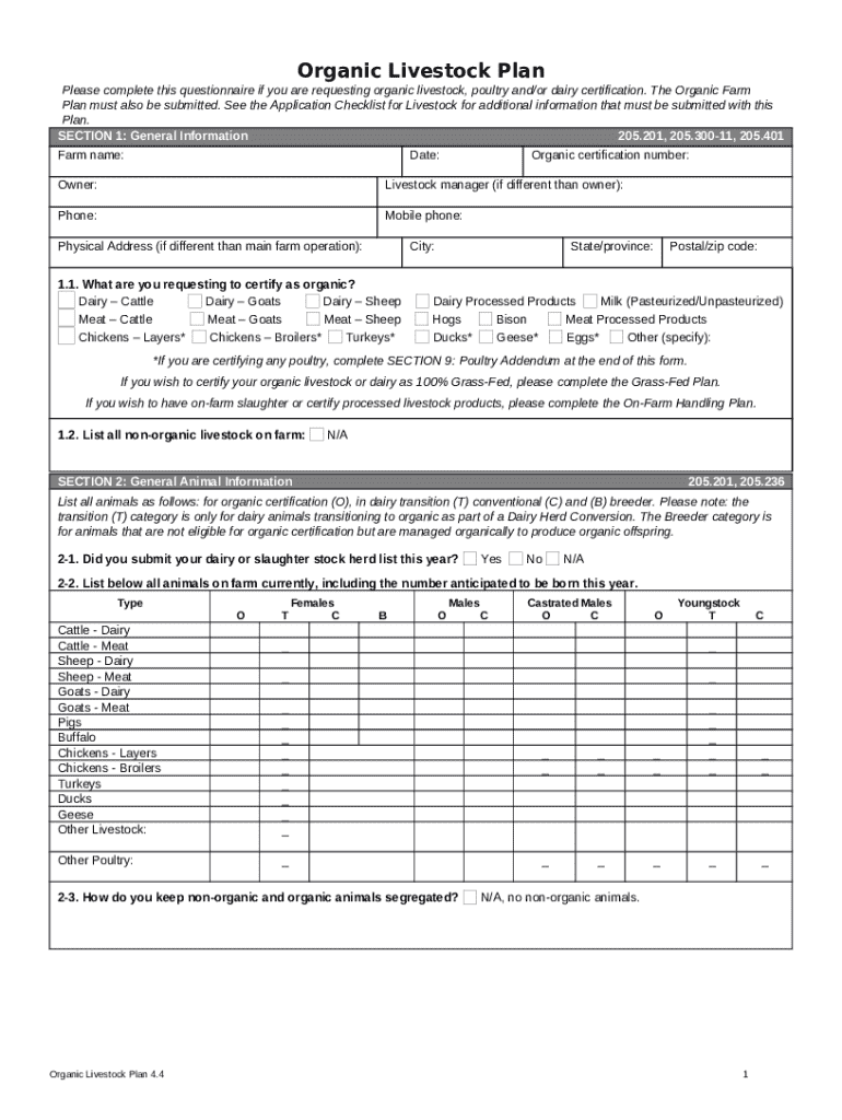 1 Organic Livestock Plan Application: Slaughter/Dairy - ODAFF Doc ...
