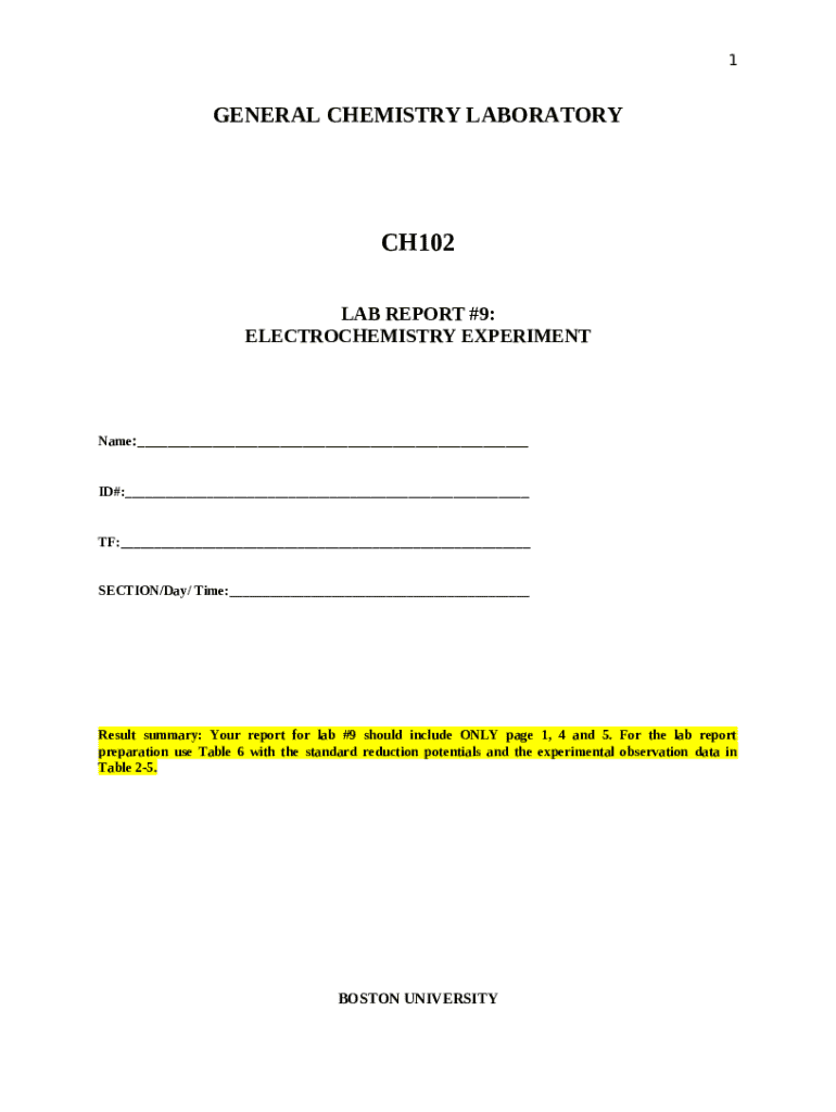 Lab 9 Report - Lab 9 Galvanic Cells: electrons flowing ... Doc Template ...