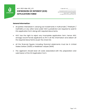 Fillable Online EXPRESSION OF INTEREST (EOI) APPLICATION FORM - HDC Fax Email Print - pdfFiller