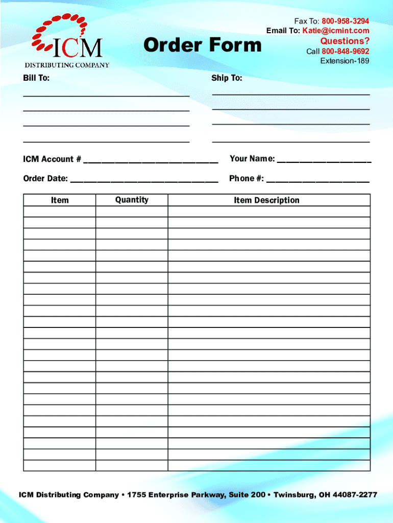 Fillable Online ICM Distributing Company, Inc. Fax Email Print - pdfFiller