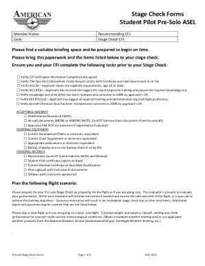 Fillable Online Fillable Online Stage Check Forms Student Pilot Pre ...