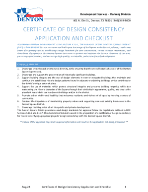 Fillable Online CERTIFICATE OF DESIGN CONSISTENCY APPLICATION AND ...