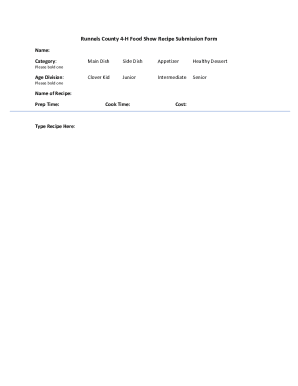 Fillable Online Runnels County 4-H Food Show Recipe Submission Form Fax ...