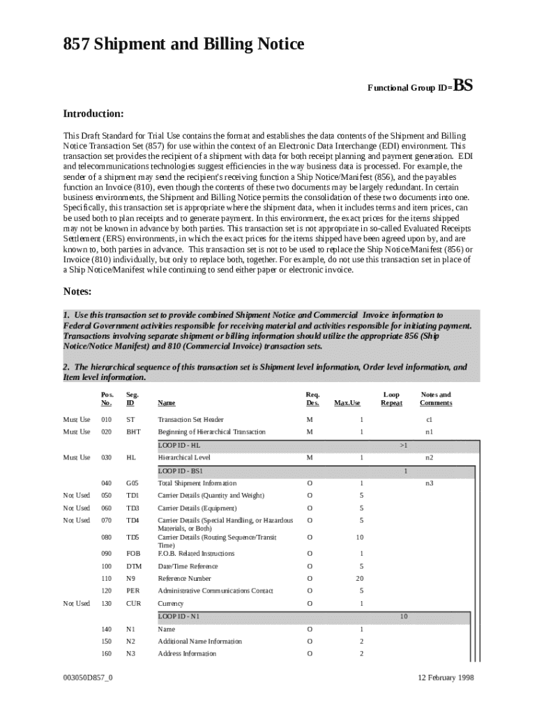 EDI 857 Shipment and Billing NoticeANSI X12 Standards Doc Template ...