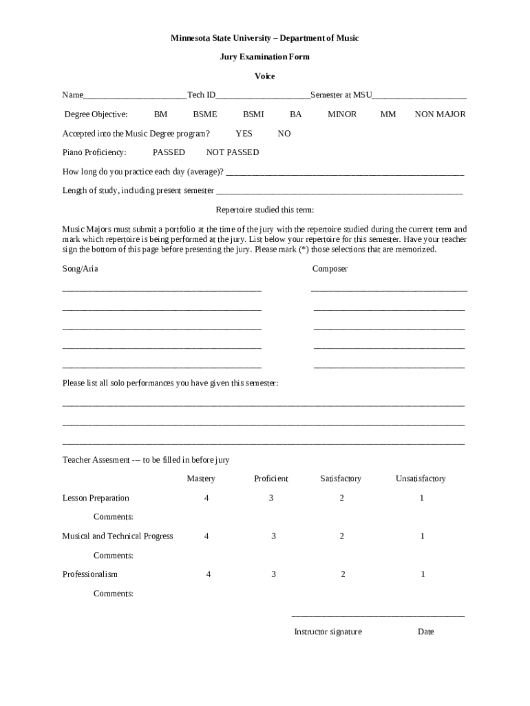 Jury Report and Instructions - MSU College of Music Doc Template | pdfFiller
