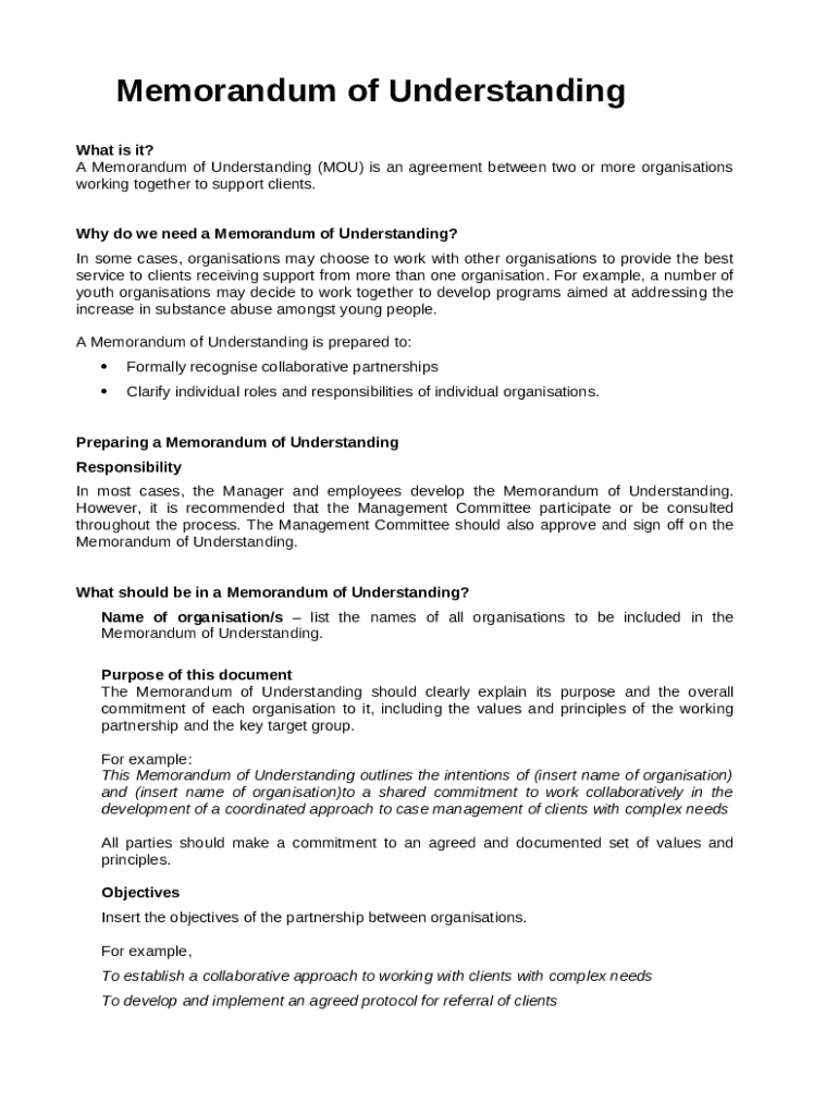 Memorandum of Understanding: How do they work? Doc Template | pdfFiller