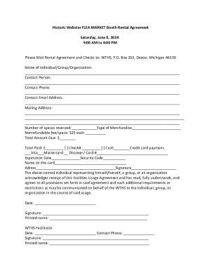 Fillable Online Historic Webster FLEA MARKET Booth Rental Agreement Fax ...