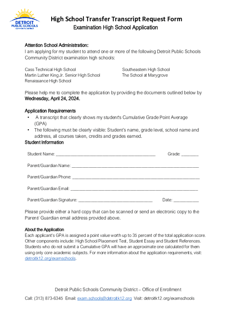 Fillable Online Detroit Community Schools-High School Transcript ...