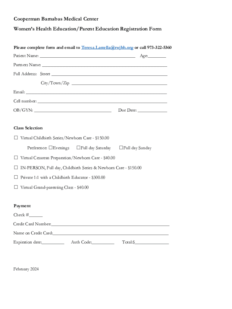 Fillable Online Maternity Registration Form 2024. Maternity ...