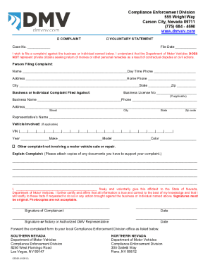 Fillable Online CED20 Complaint Submission Form - Nevada DMV Fax Email ...