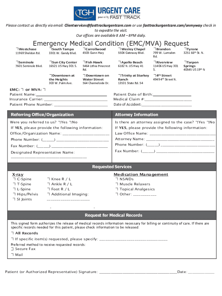 Fillable Online Emergency Medical Condition (EMC/MVA) Request Fax Email Print - pdfFiller