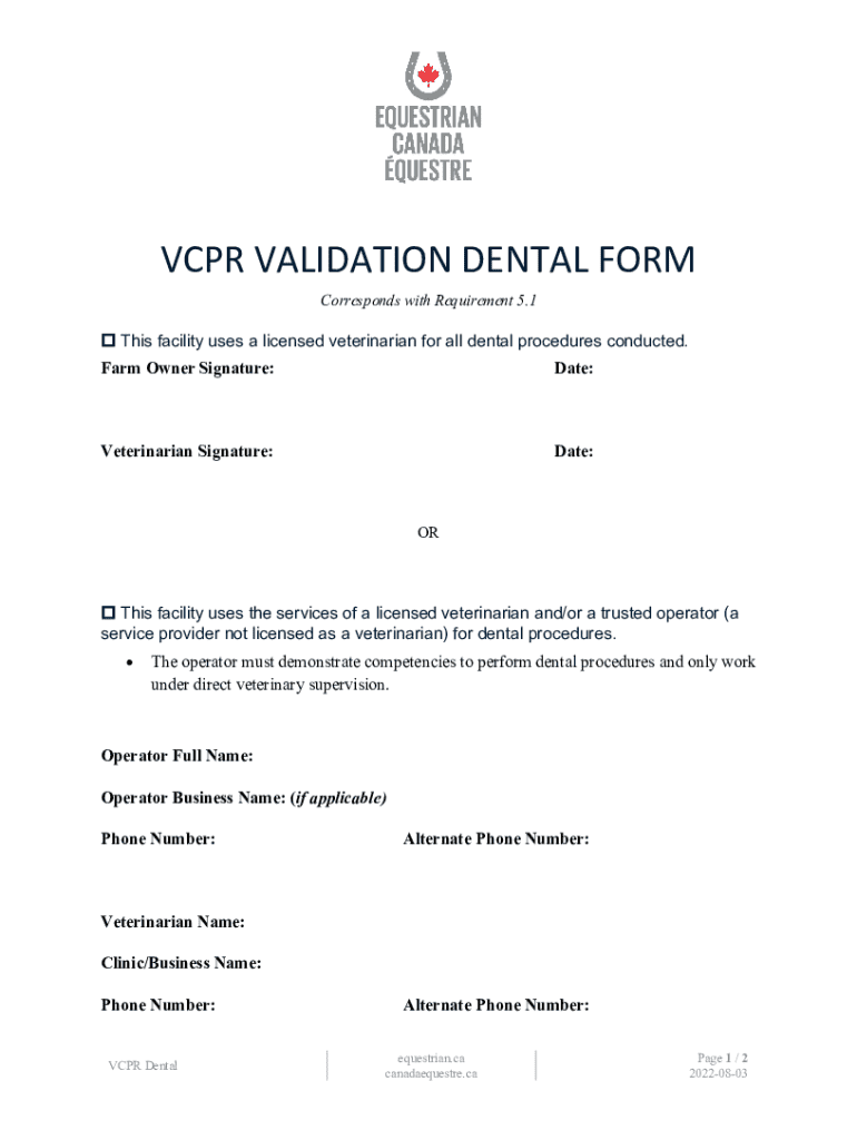 Fillable Online VCPR VALIDATION DENTAL FORM Fax Email Print - pdfFiller