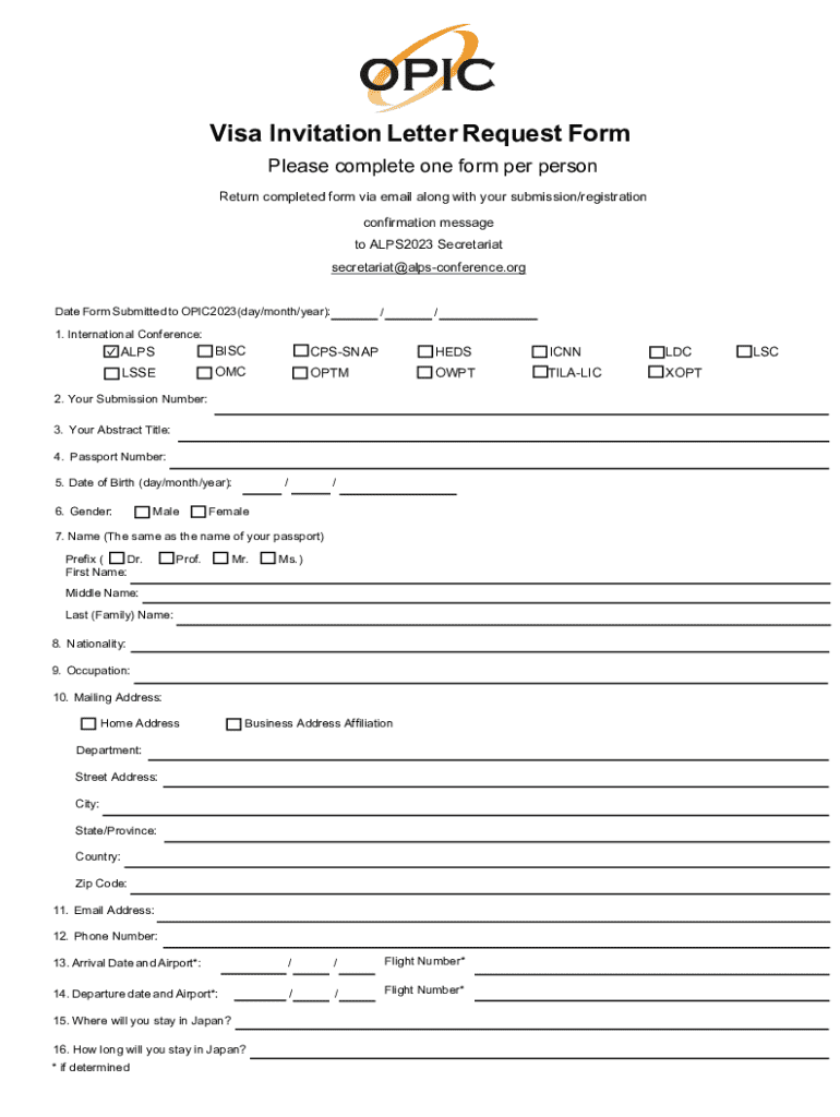 Fillable Online VISA Invitation Letter Request Form.pdf Fax Email Print ...