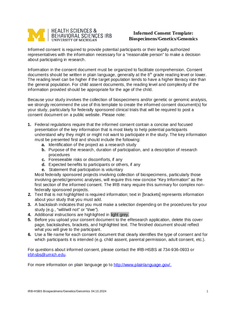 IRB-HSBS Exempt Consent Template - research-compliance umich Doc Template | pdfFiller