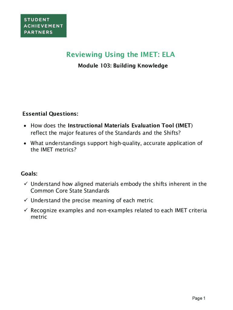 Fillable Online Achieve the Core: Instructional Materials Evaluation Tool (IMET) Fax Email Print ...