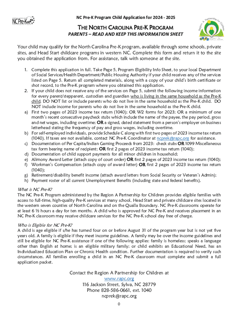 Fillable Online THE NORTH CAROLINA PRE-K PROGRAM Fax Email Print ...