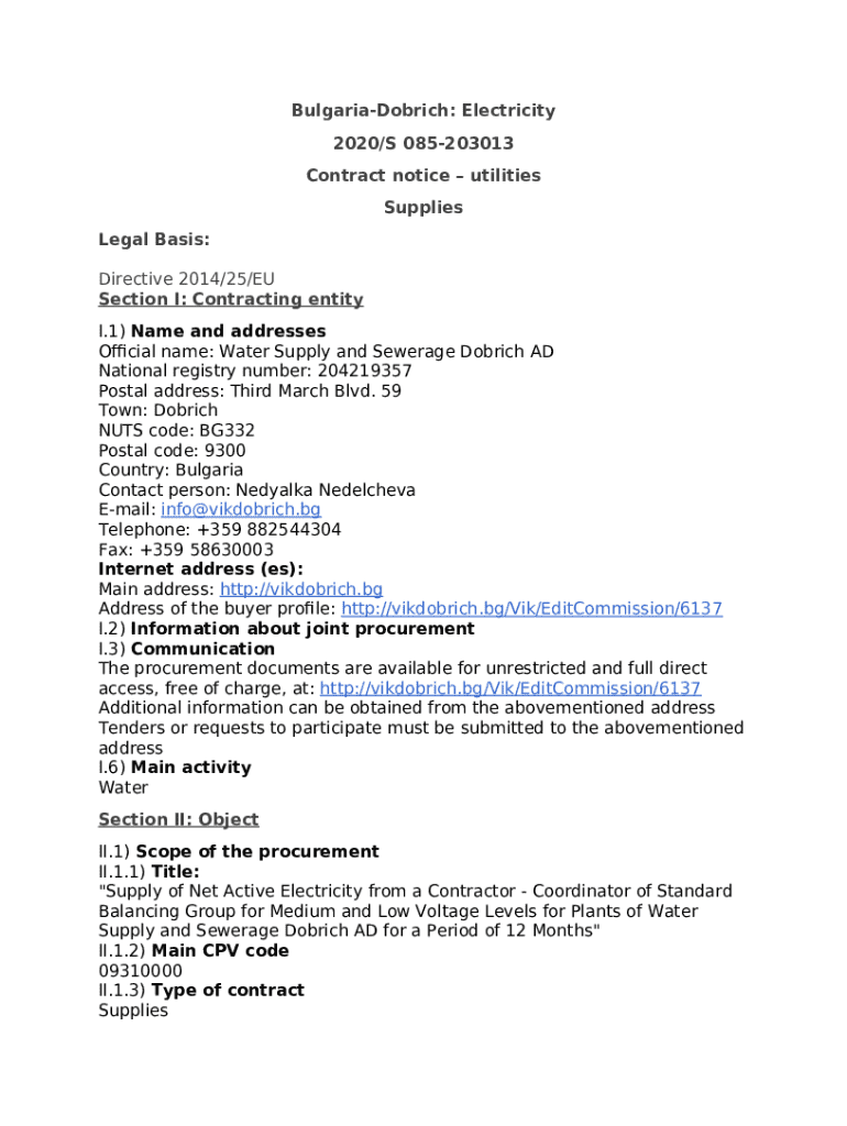 Section I: Contracting entity Doc Template | pdfFiller