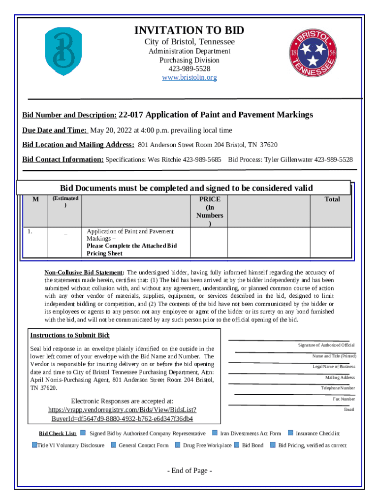 Bid PostingsApplication of Paint and Pavement Markings Doc Template ...