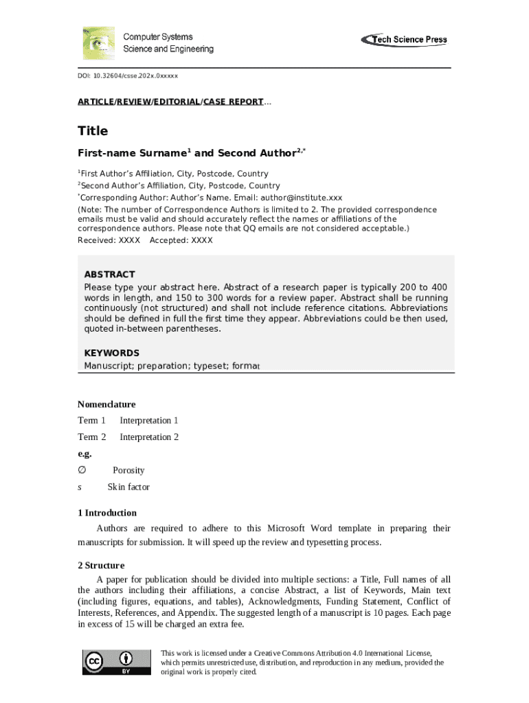 Computer Systems Science and Engineering Template Doc Template | pdfFiller