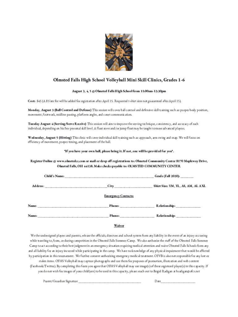 Fillable Online Olmsted Falls High School Volleyball Fax Email Print - pdfFiller
