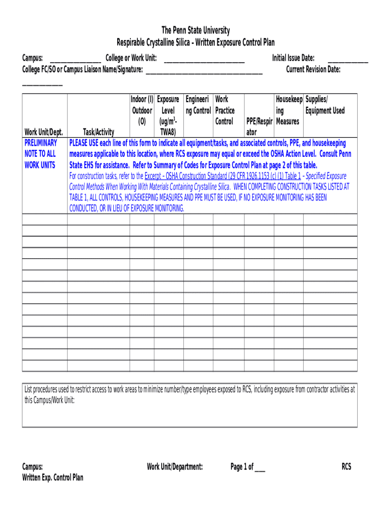 Campus:College or Work Unit:Initial Issue Date: - ehs psu Doc Template ...