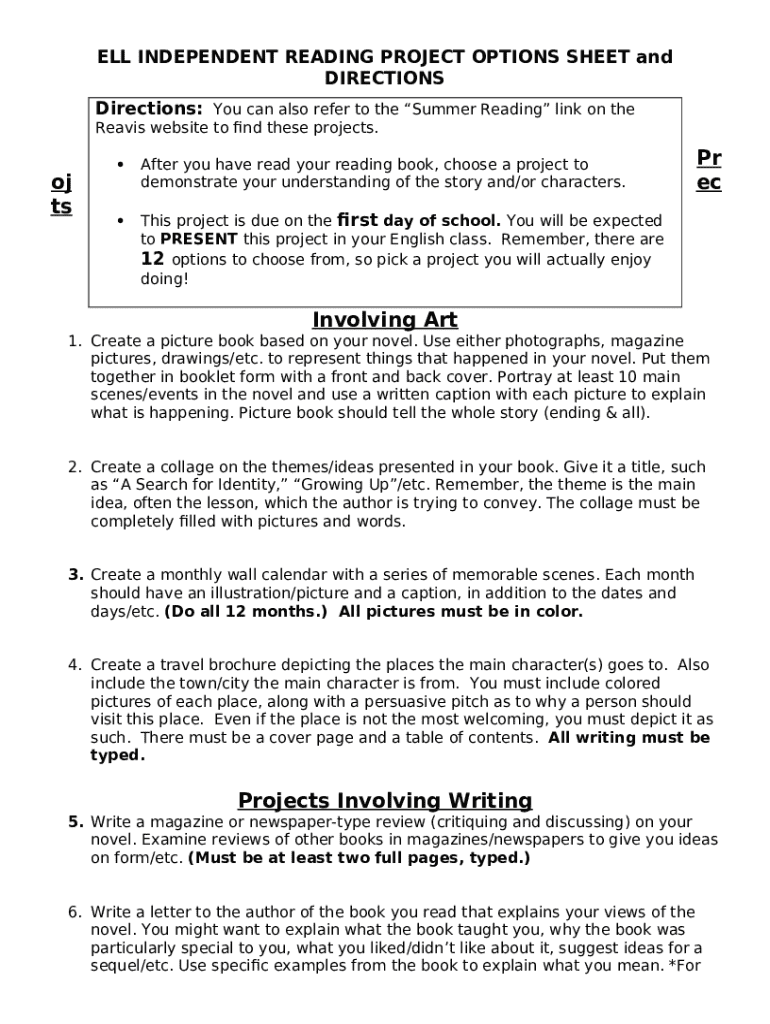 Senior Summer Reading Project Ongoing Assignment Doc Template | pdfFiller